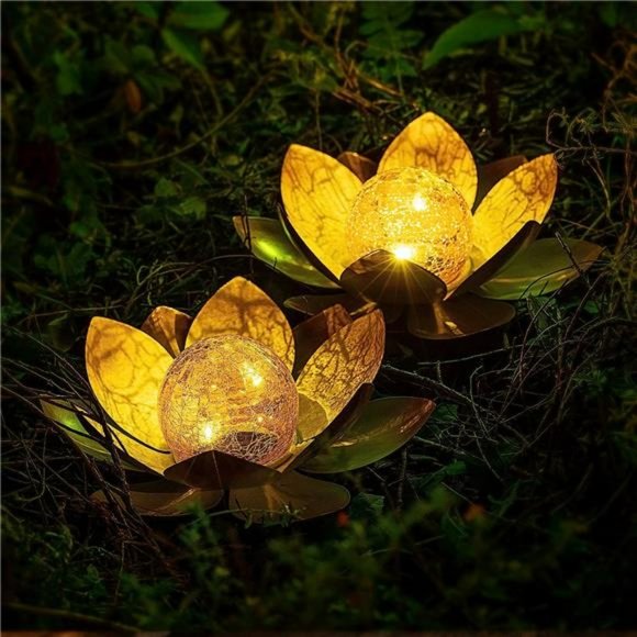 Accents | 2pack Amber Crackle Globe Glass Lotus Waterproof Metal Led ...